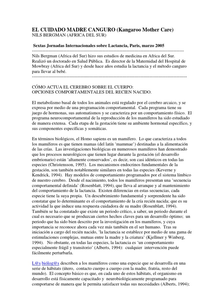 Nils Bergman Madre Canguro | PDF | Amamantamiento | Cerebro