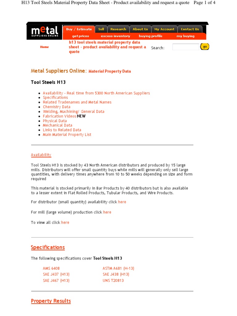 H13 Spec PDF | PDF | Alloy | Heat Treating