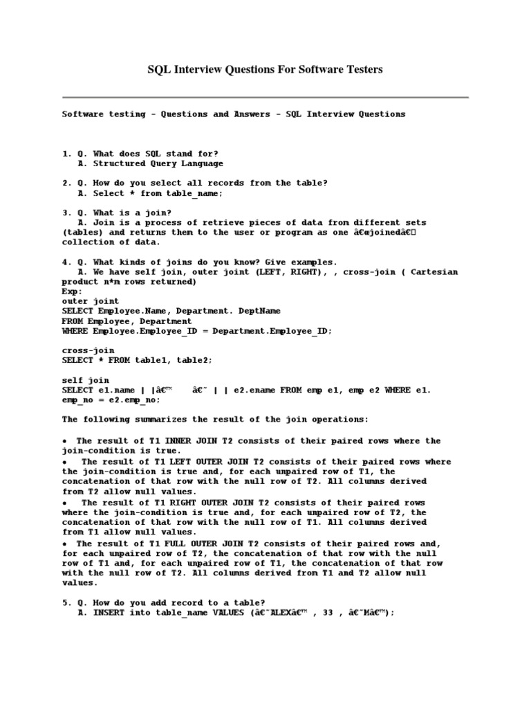 SQL Interview Questions | PDF | Sql | Databases