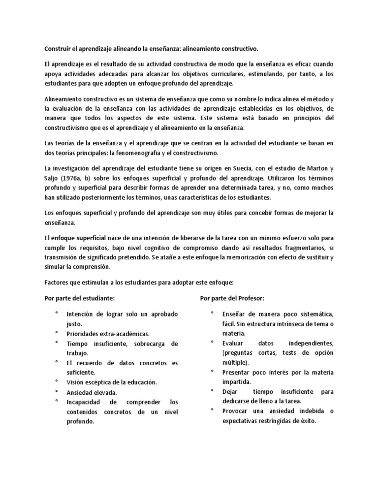 Construir El Aprendizaje Alineando La Enseñanza | PDF | Constructivismo (filosofía de la ...
