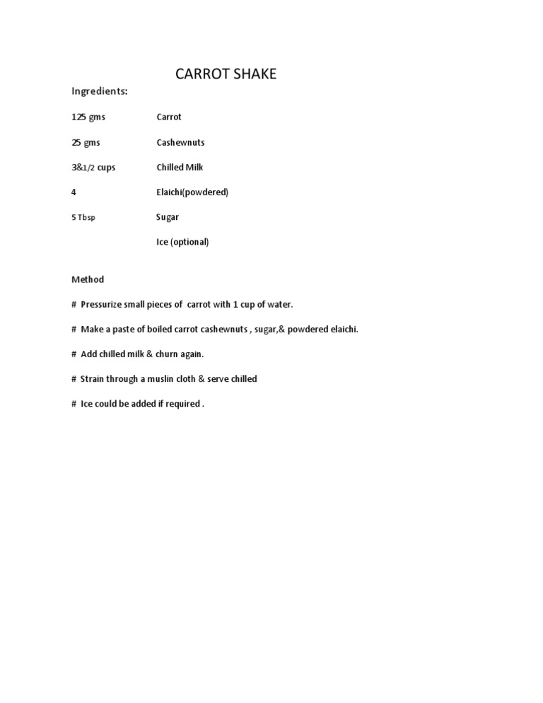 Chilled Carrot Shake Recipe | PDF