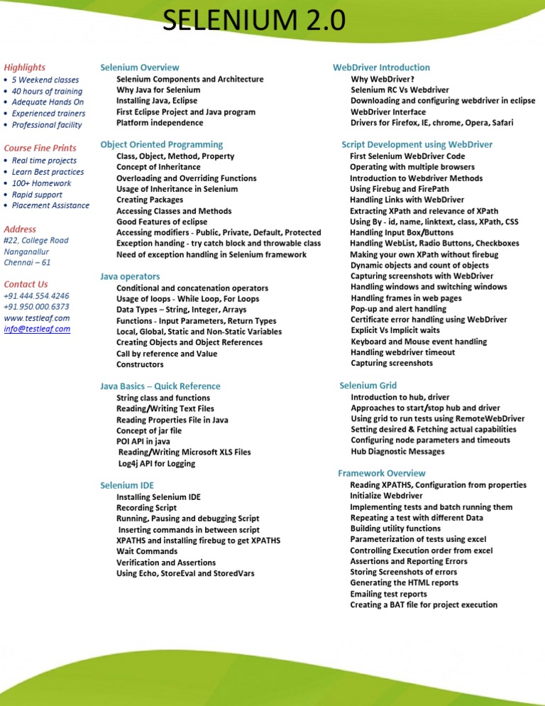 Selenium Course Contents PDF | PDF | Selenium (Software) | Java (Programming Language)