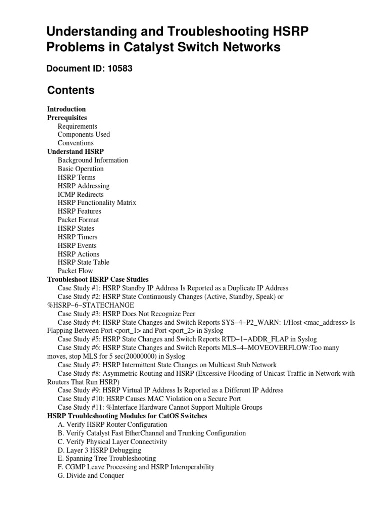 Cisco HSRP Troubleshooting | PDF | Router (Computing) | Network Switch