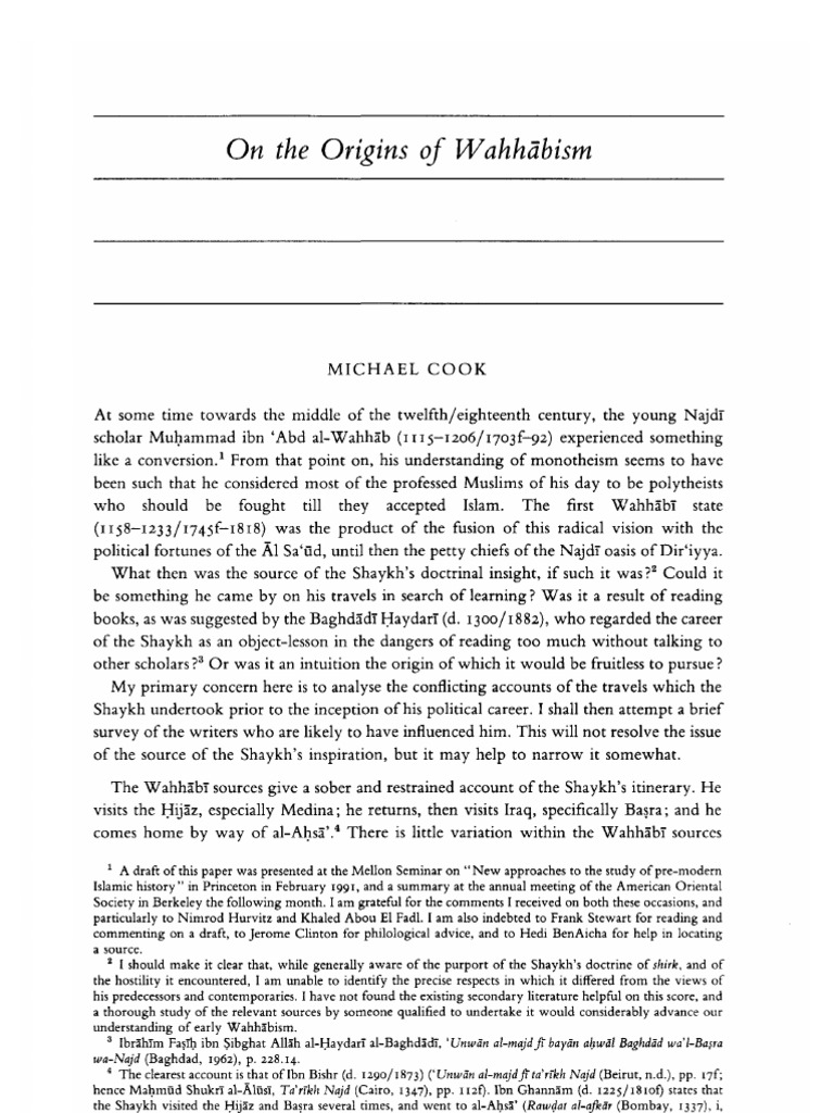 On The Origins of Wahhābism PDF | PDF | Wahhabism | Monotheistic Religions