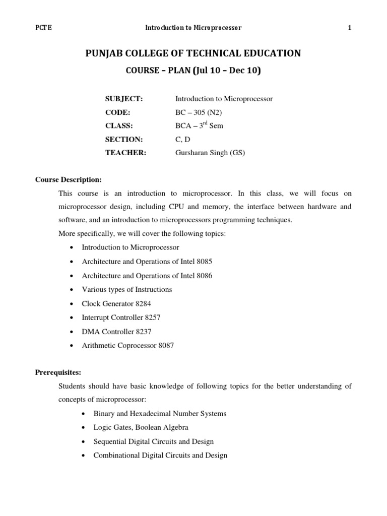 Microprocessor Course Overview BC-305 | PDF | Instruction Set | Central Processing Unit