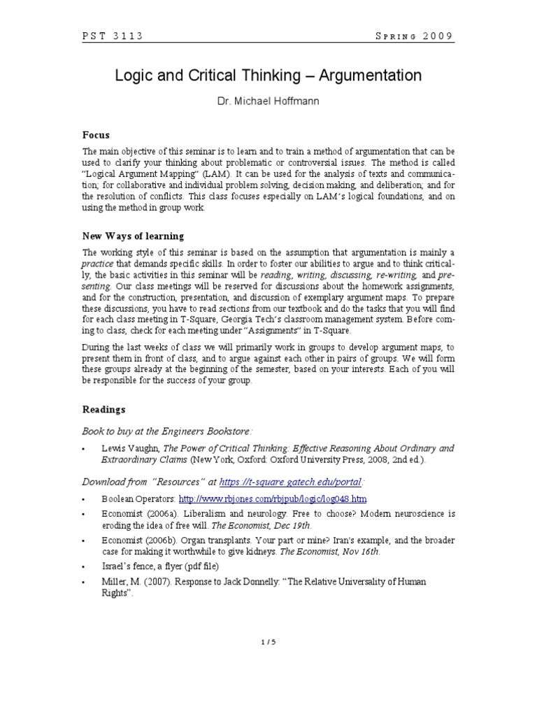 PHIL 3113: Logic & Critical Thinking Syllabus | PDF | Homework ...