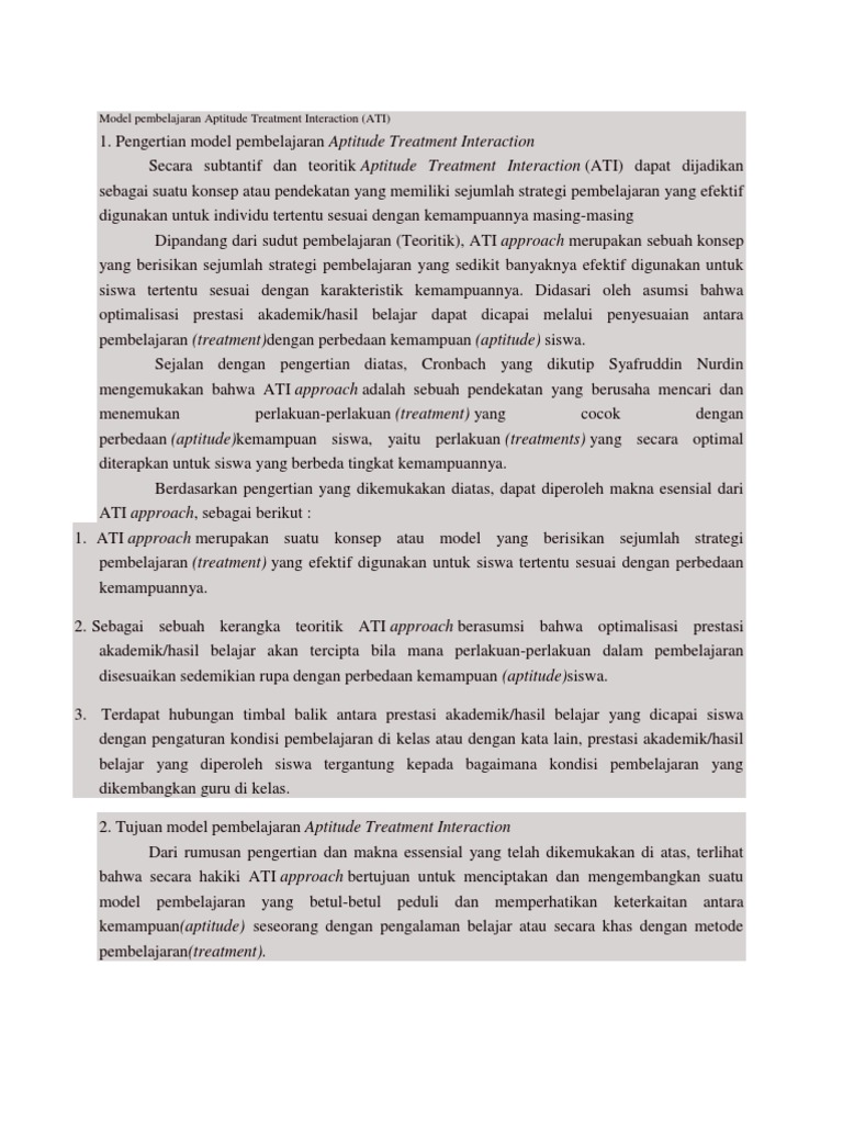 Model Pembelajaran Aptitude Treatment Interaction | PDF
