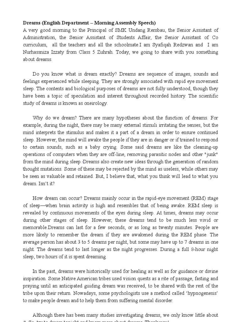 Dreams (English Department – Morning Assembly Speech) | Dream | Rapid ...