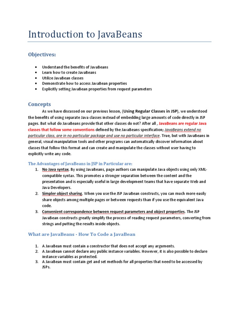 Introduction To Javabeans Pdf Class Computer Programming Java Programming Language 