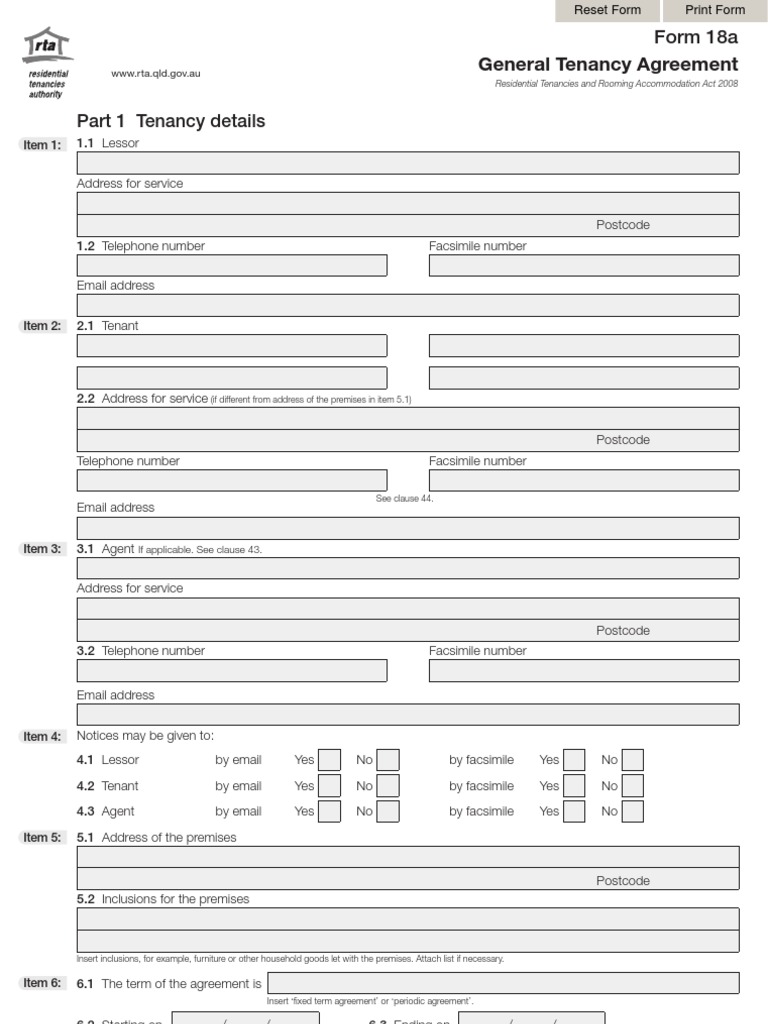 RTA General Tenancy Agreement Form | Lease | Leasehold Estate