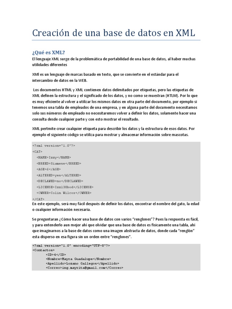 Creación de Una Base de Datos en XML | PDF | Xml | Comillas