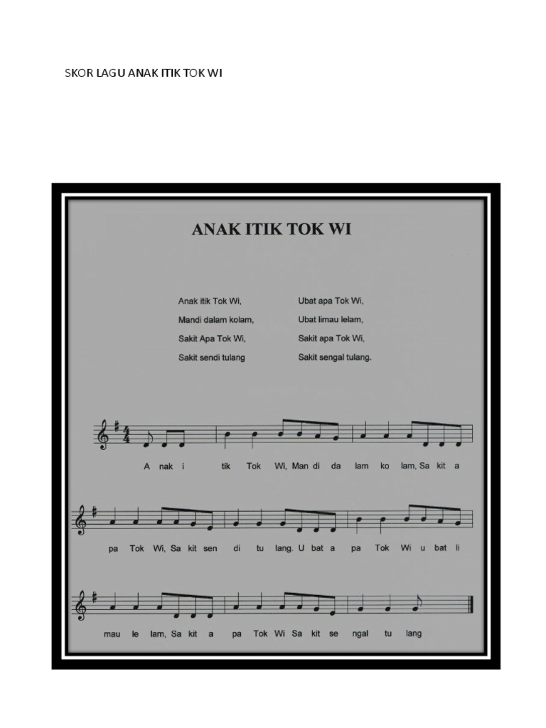 Skor Lagu Anak Itik Tok Wi | PDF