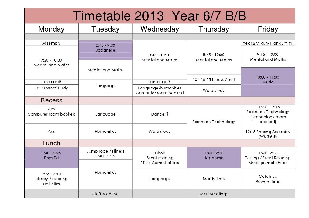 Year 6/7 Timetable 2013 Overview | PDF | Language Arts & Discipline