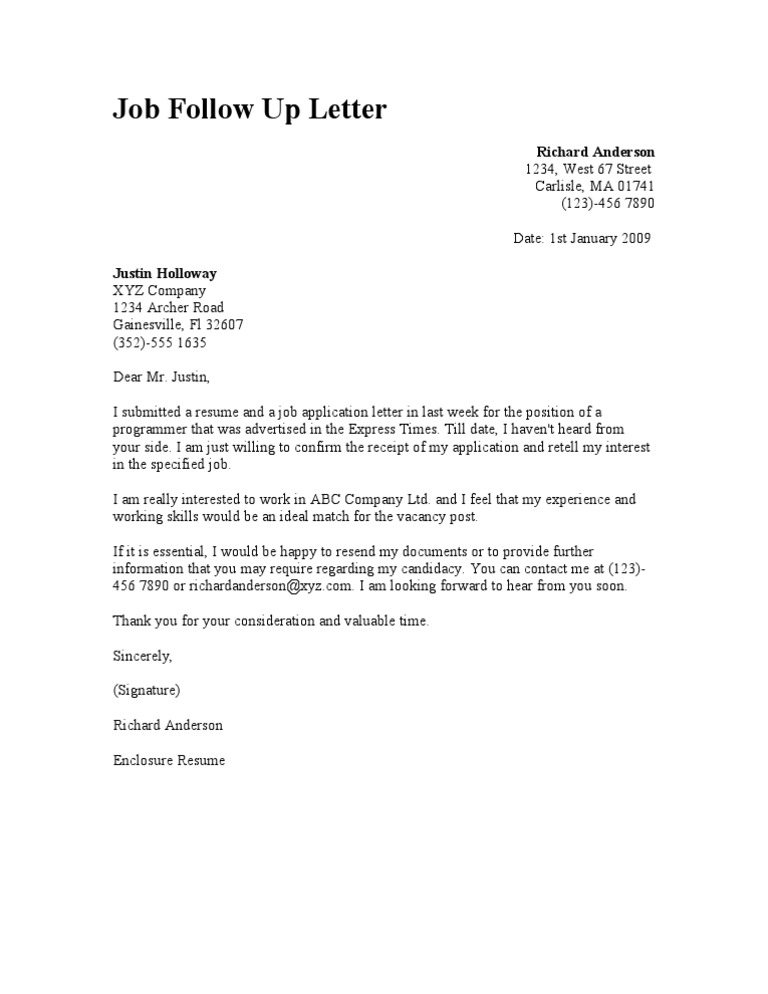 Job Follow Up Letter | PDF