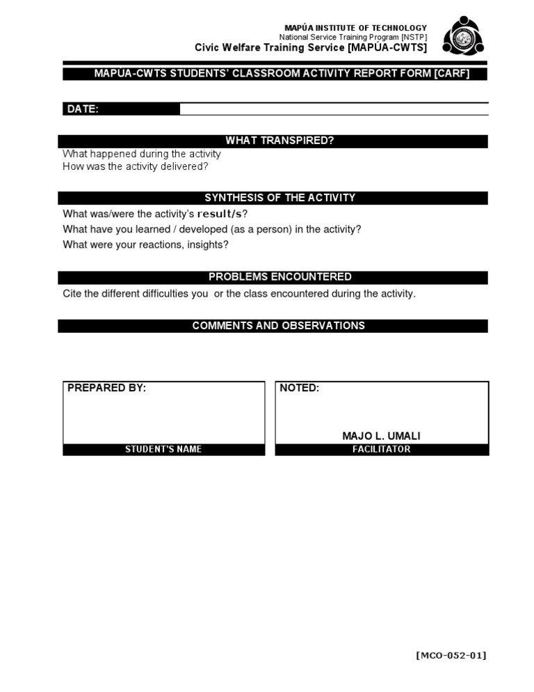 CARF (Classroom Activity Report Form) | PDF