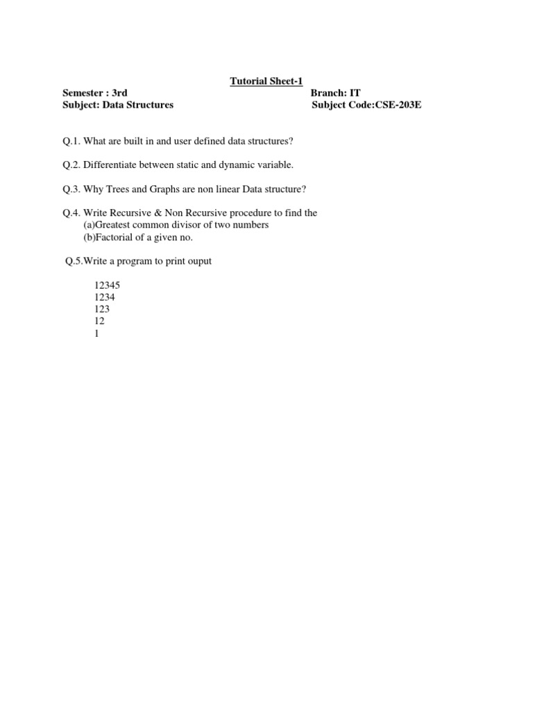Tutorial Sheets of Data Structure | PDF | Matrix (Mathematics ...