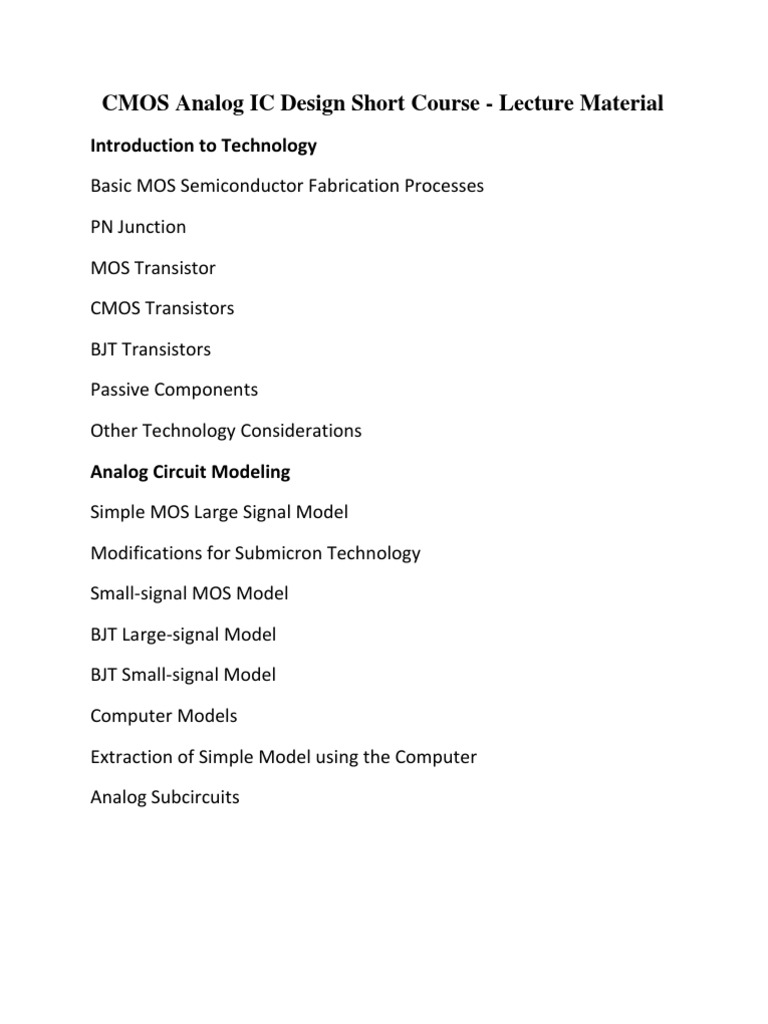 CMOS Analog IC Design Course Materials | PDF