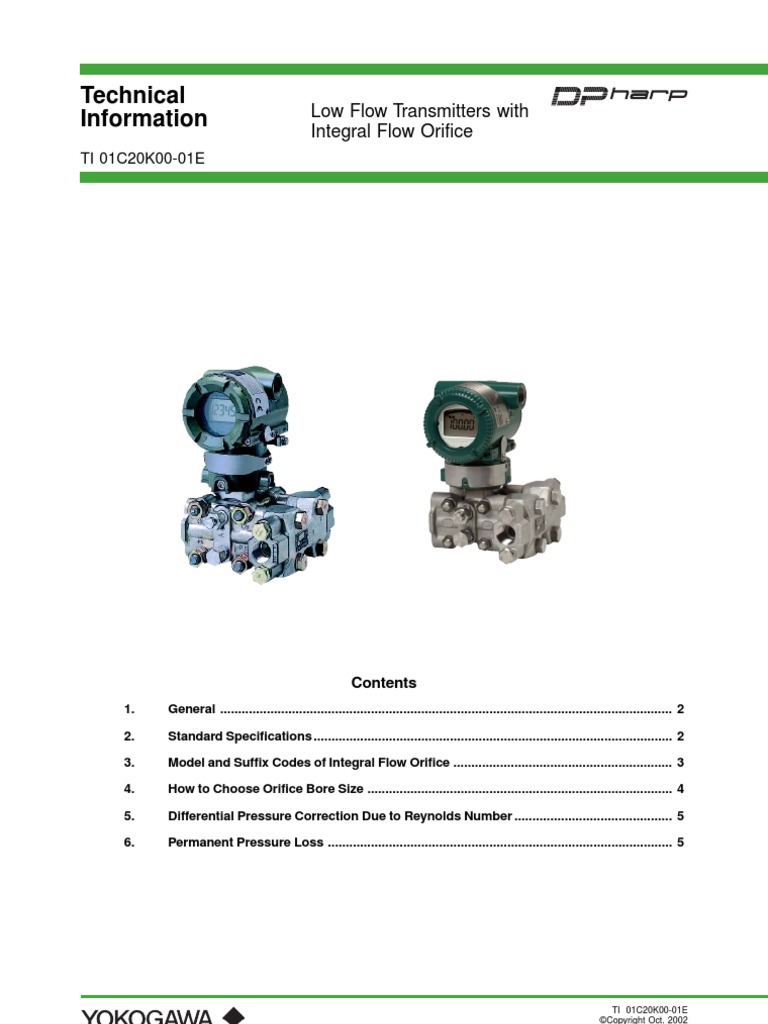 YOKOGAWA - Low Flow Transmitters With Integral Flow Orifice ...