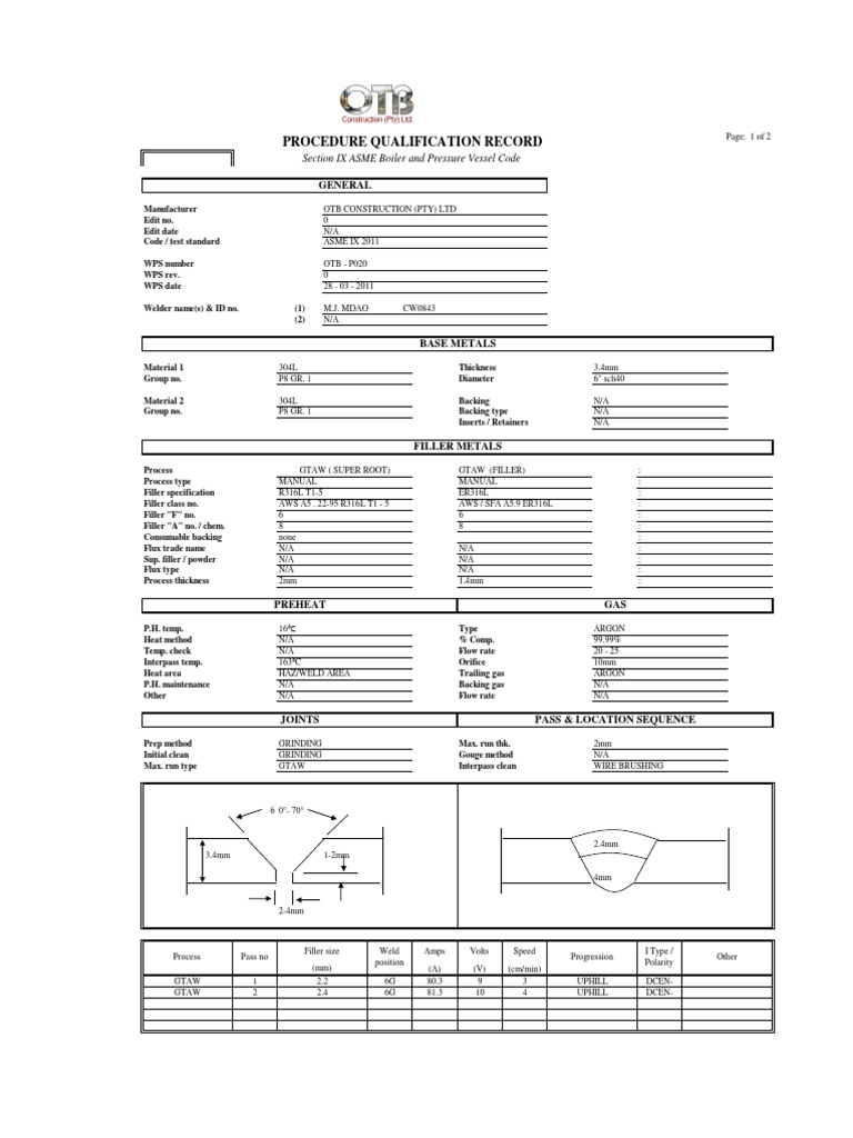 PQR Asme Template EDITABLE | PDF