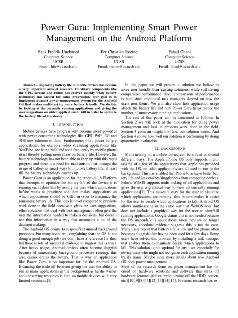 Power Guru - Implementing Smart Power Management On The Android Platform | PDF | Android ...