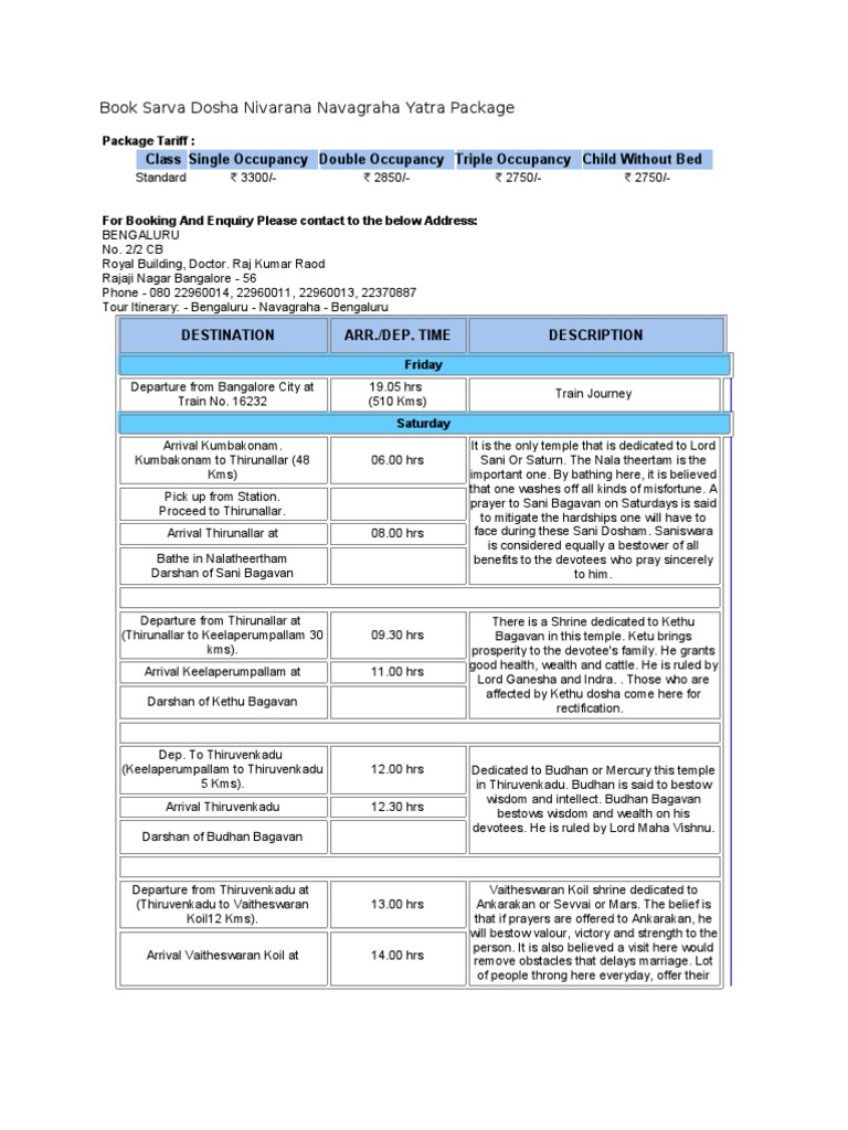 IRCTC Sarva Dosha Nivarana Navagraha Yatra Package | PDF | Bhagavan ...