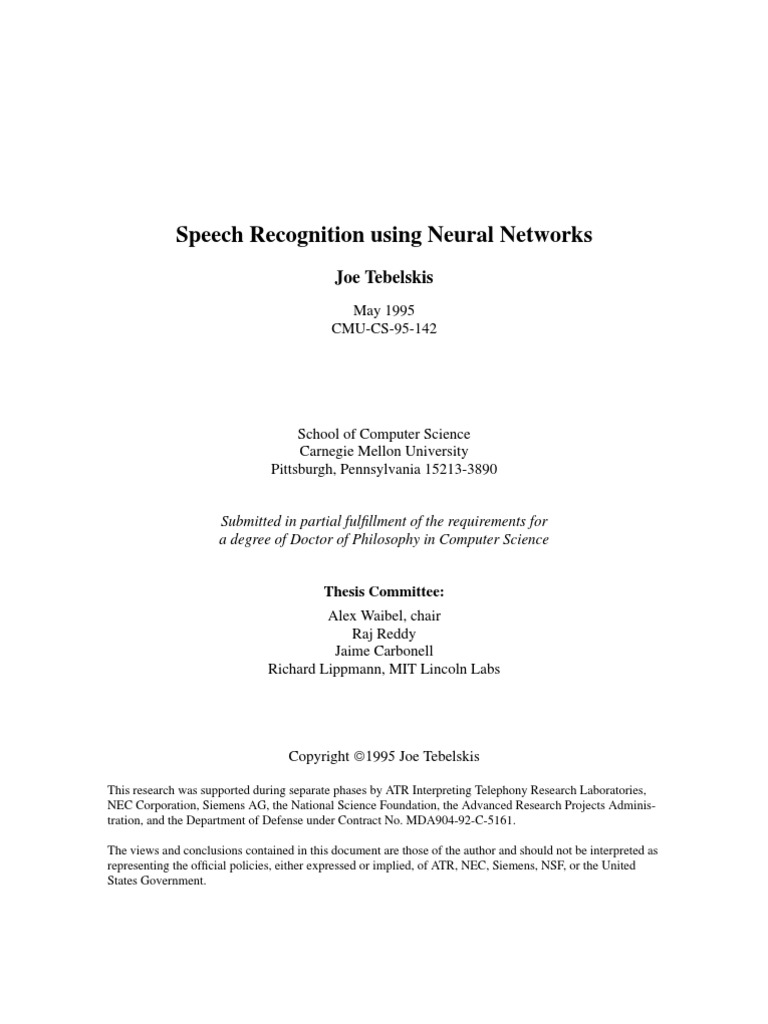 Speech Recognition Using Neural Networks Pdf