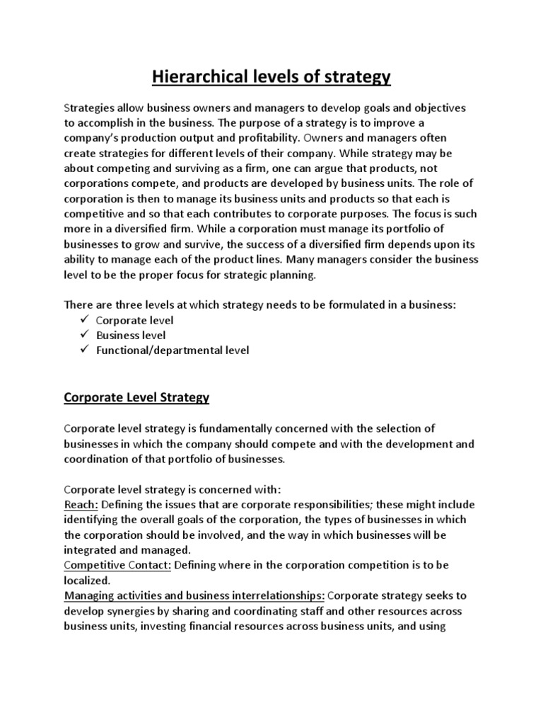 Hierarchical Levels of Strategy | PDF | Finance & Money Management