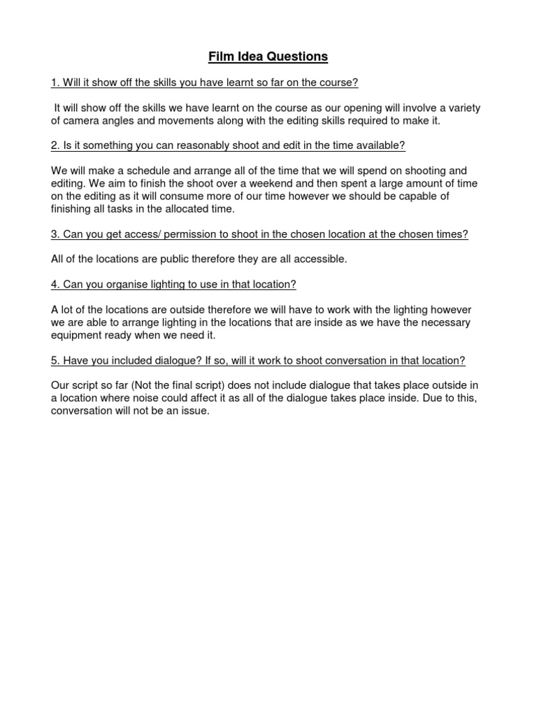 Film Idea Questions | PDF | Art