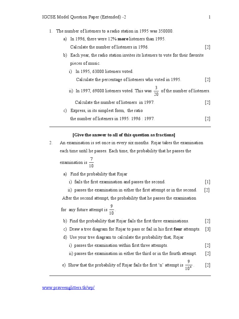IGCSE Mathematics Model Paper - 2 | PDF | Area | Numbers