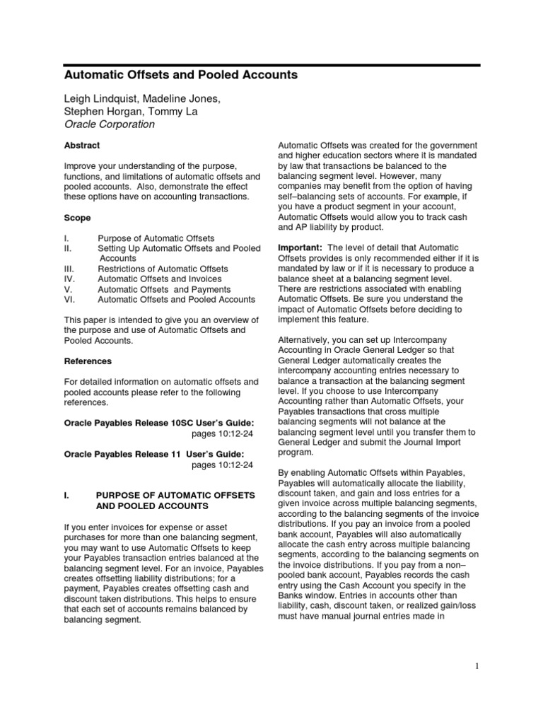 Understanding the Purpose and Use of Automatic Offsets and Pooled ...