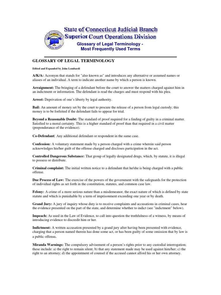Glossary of Legal Terminology English | PDF | Plea | Nolo Contendere