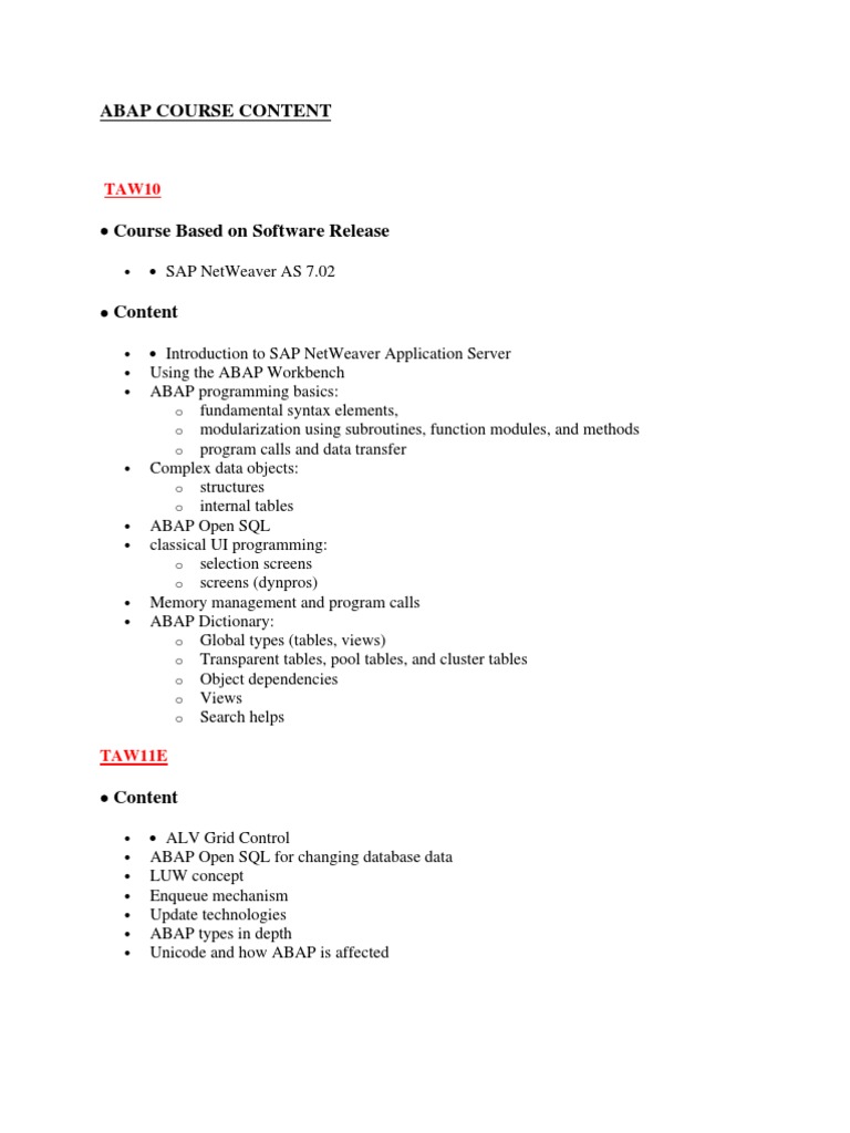 ABAP Course Overview and Content | PDF