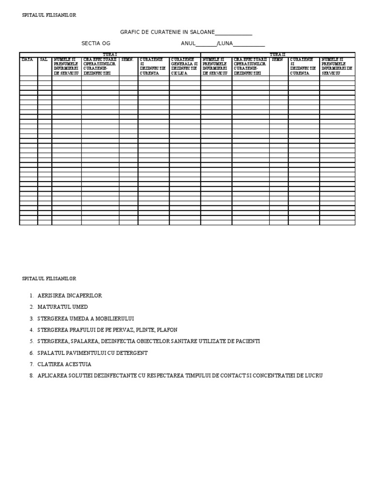 Grafic de Curatenie in Saloane | PDF