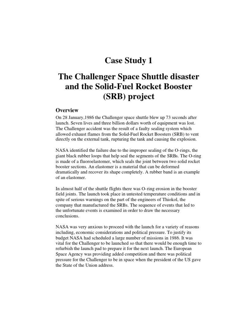 Case Study 1 | PDF | Space Shuttle Solid Rocket Booster | Space Shuttle ...