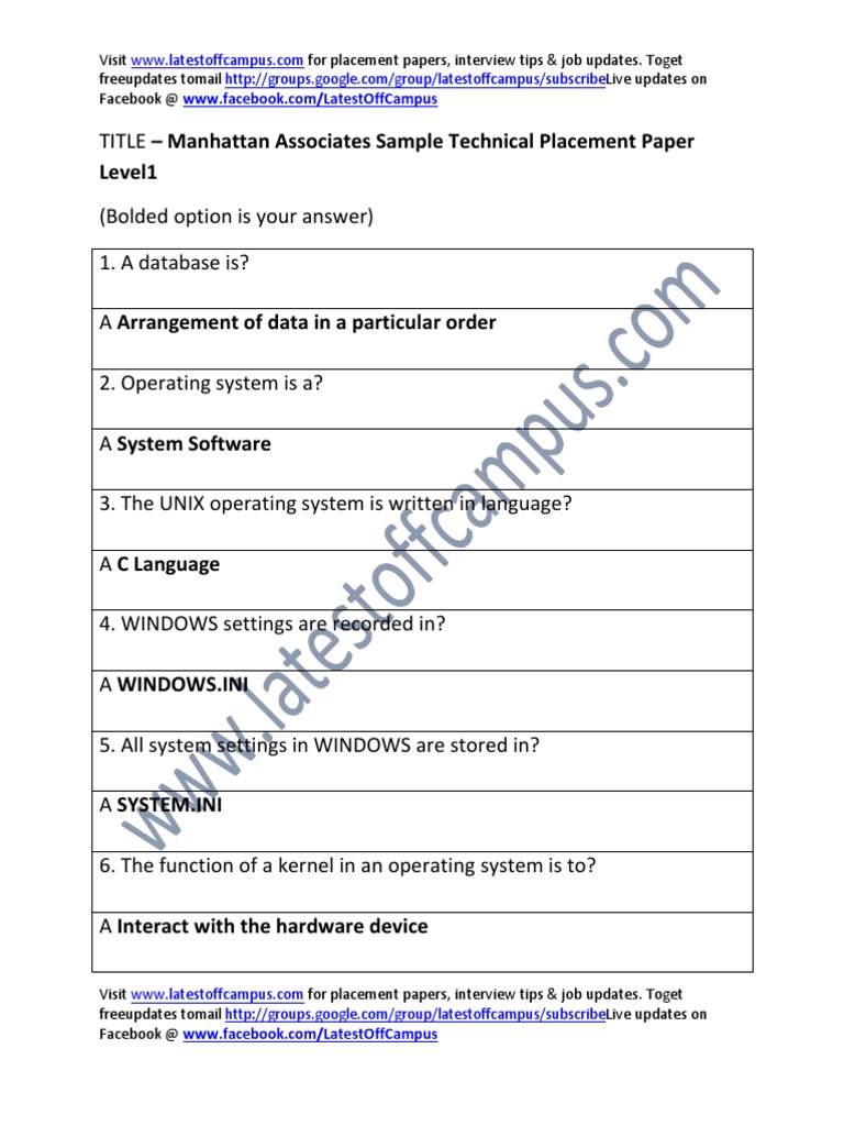 Manhattan Associates Sample Technical Placement Paper Level1 | PDF ...