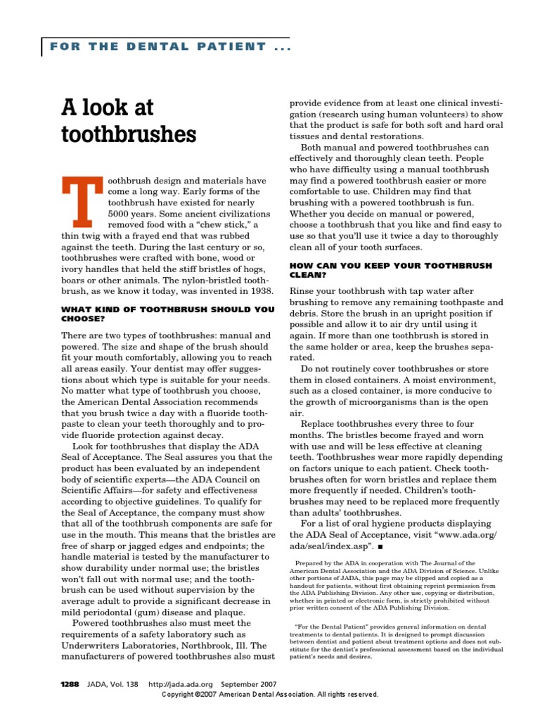 A Look at Toothbrushes: For The Dental Patient .. | Download Free PDF ...