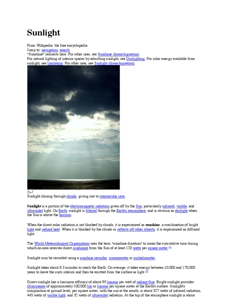 Sunlight: Sunlight Is A Portion of The | PDF | Science & Mathematics ...