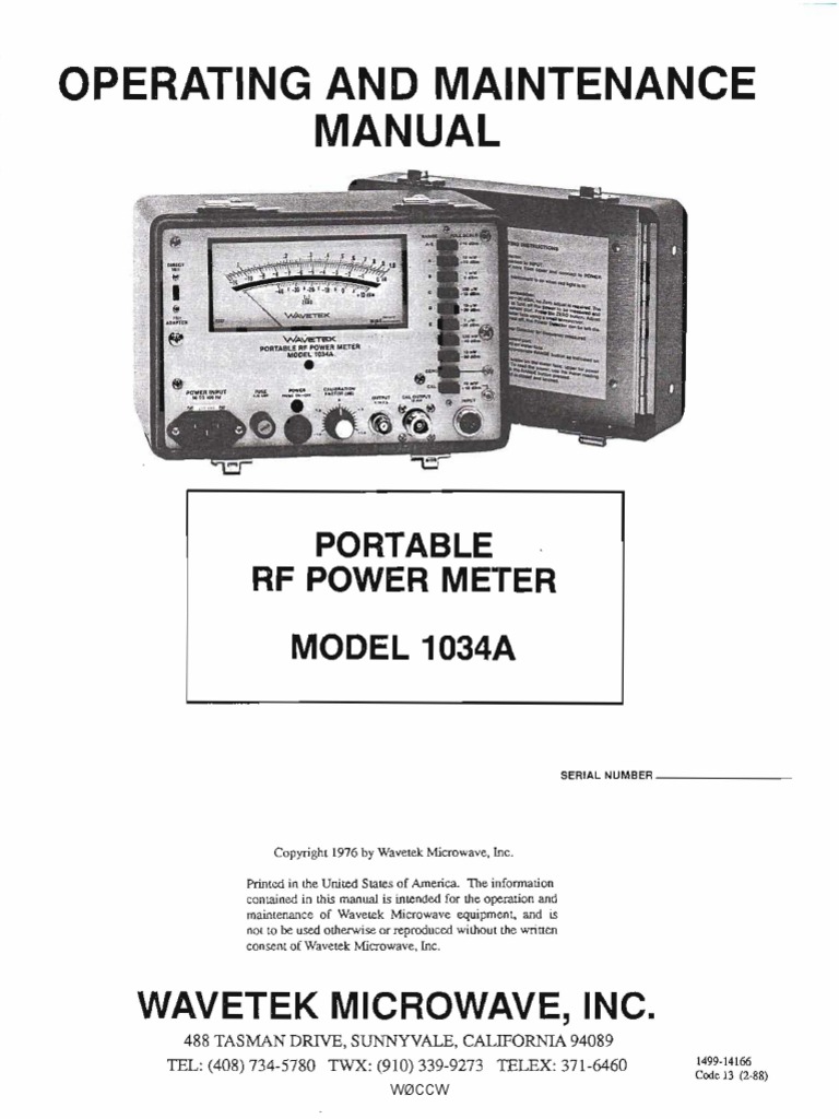 Wavetek Portable RF Power Meter Model 1034A (1499-14166) Operating and ...