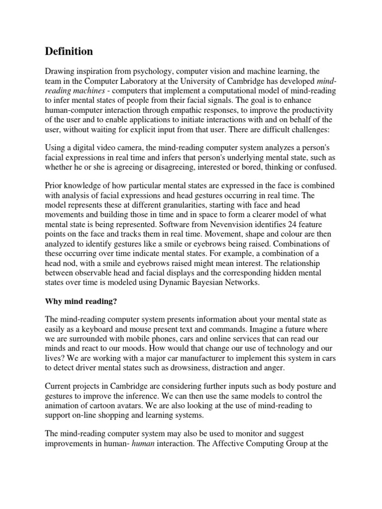 Mind Reading Computer | PDF | Real Time Computing | Mind