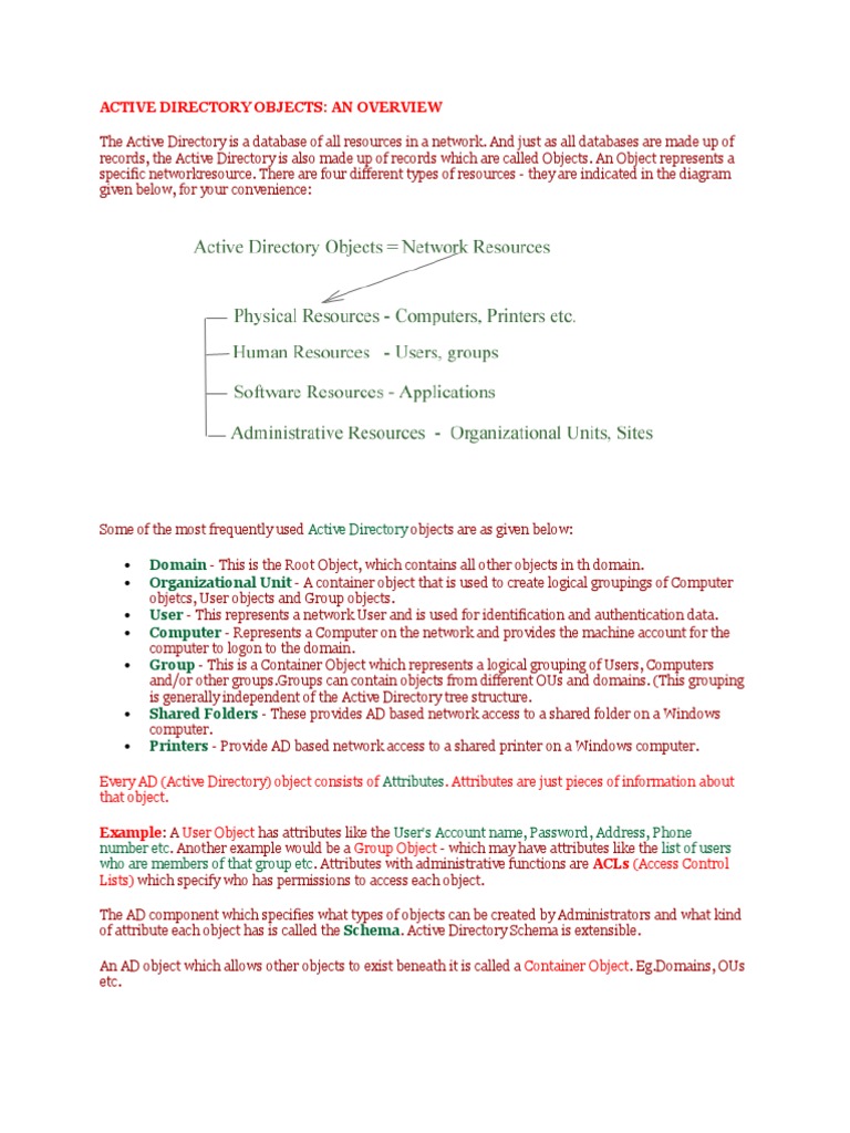 Active Directory Objects An Overview Pdf Active Directory Domain