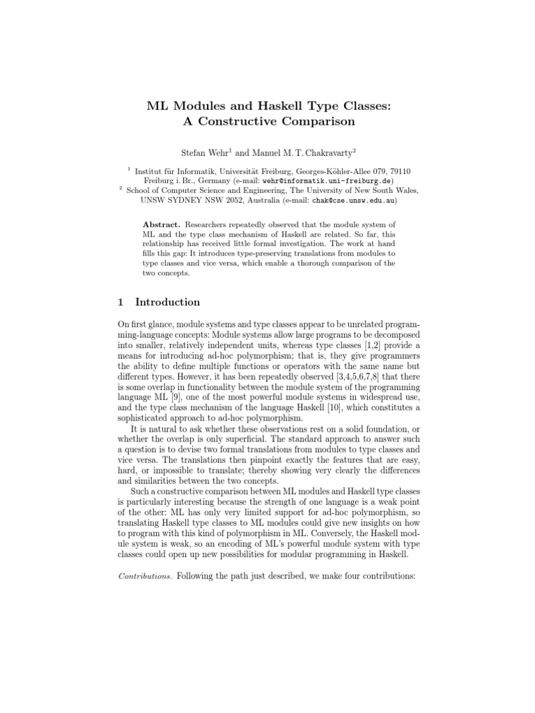 Ml Modules And Haskell Type Classes A Constructive Comparison Pdf 3504