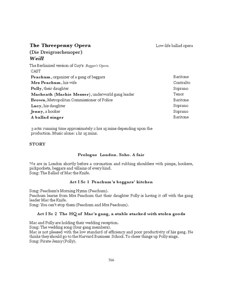 Denis Forman's Guide To Weill's The Threepenny Opera | PDF | Vocal ...