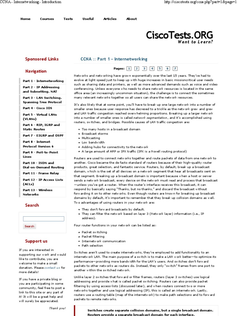1-CCNA - Internetworking - Introduction PDF | PDF | Router (Computing) | Computer Network