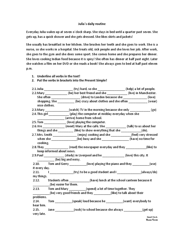 Julia S Daily Routine | PDF