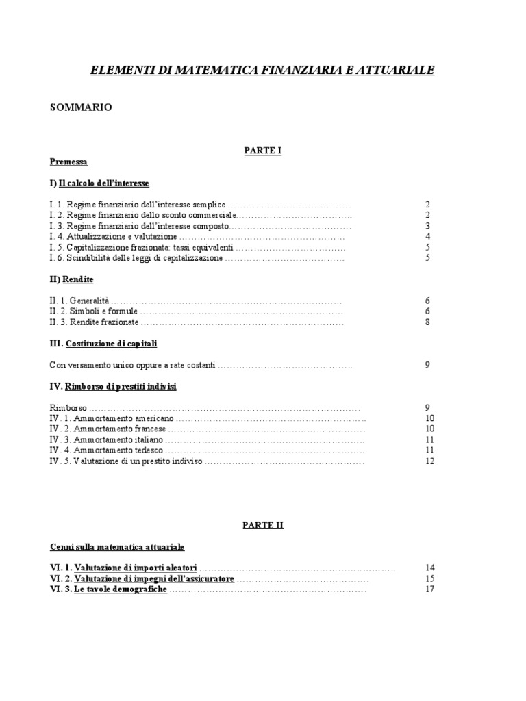 Formule Principali Matematica Finanziaria e Attuariale | PDF