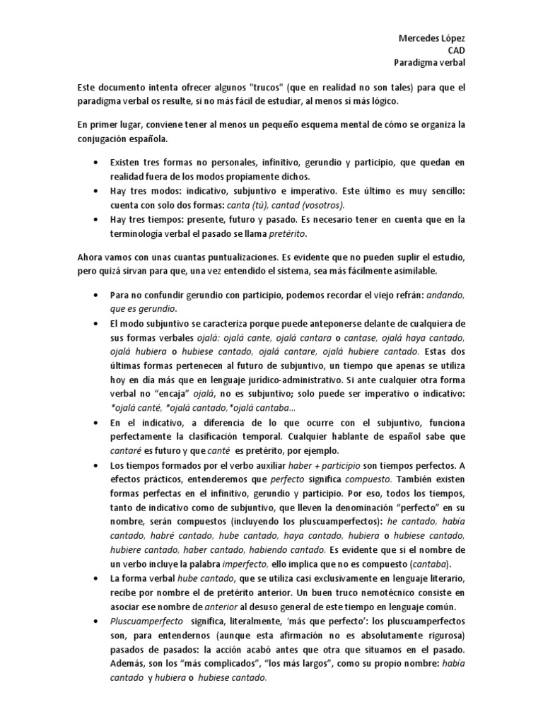 07 Paradigma Verbal | PDF | Verbo | Reglas