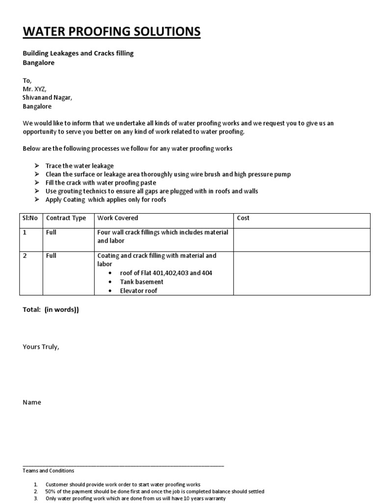 Water Proofing Solutions Proposal | PDF