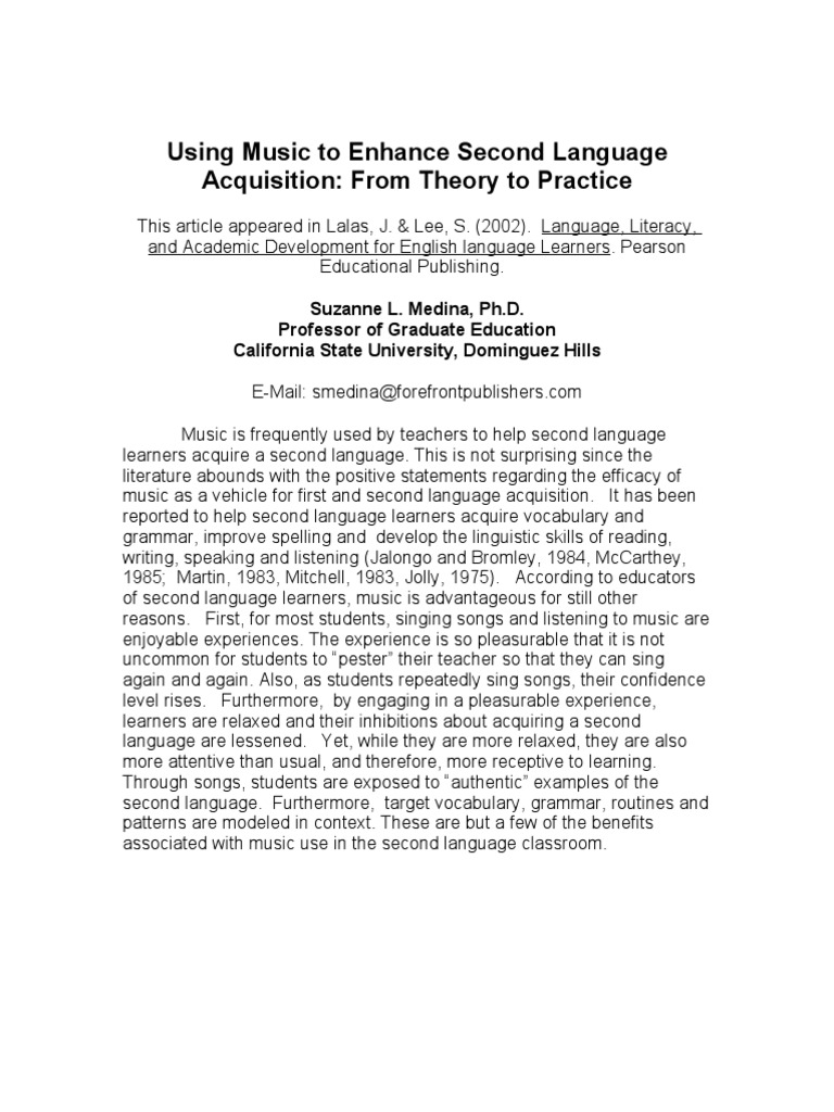 Using Music To Enhance Second Language Acquisition From Theory To ...