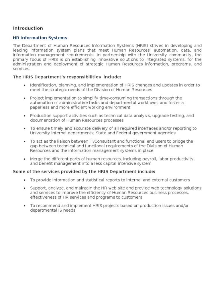 FINAL - HRIS Project Implementation New | PDF | Implementation ...
