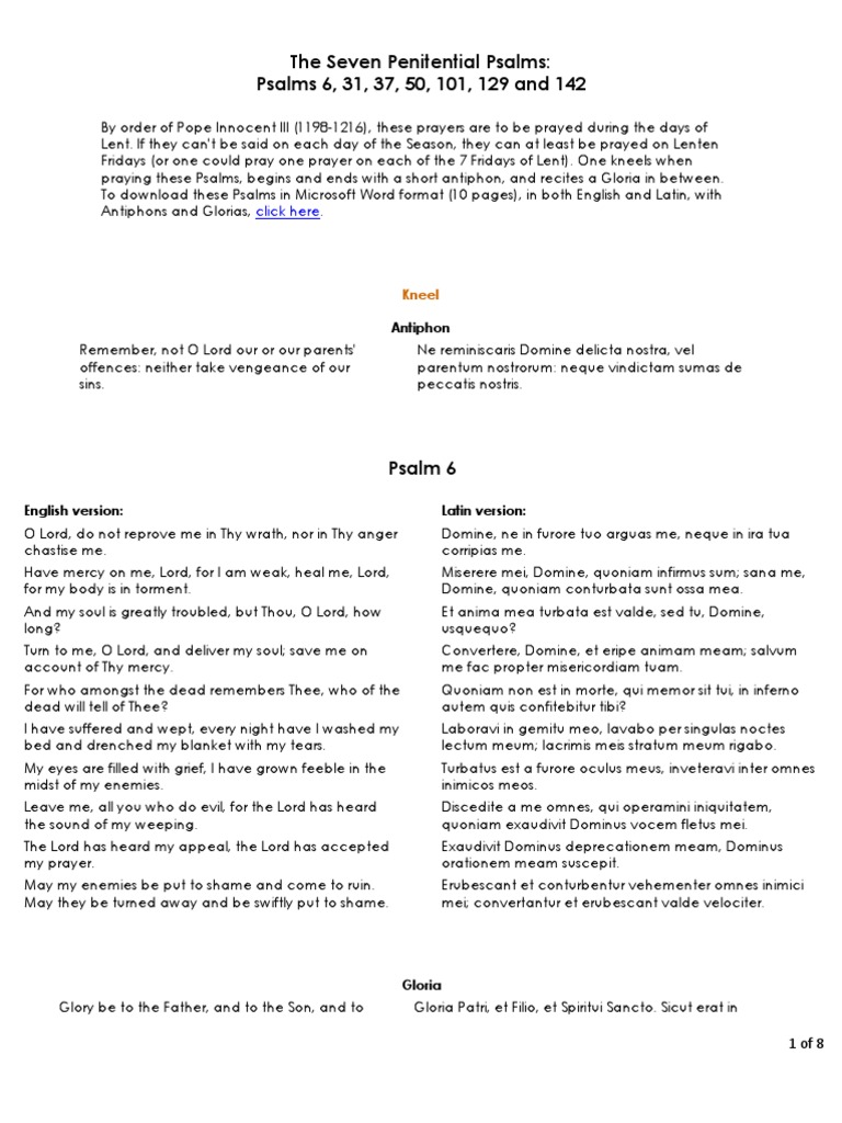 The Seven Penitential Psalms Guide | PDF | Christian Behaviour And ...